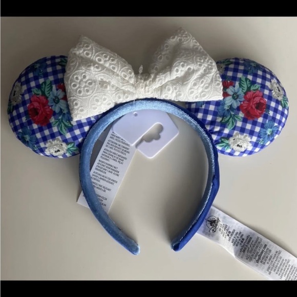 Disney | Accessories | Disney Parks 222 Minnie Mouse Blue Gingham Wbow ...